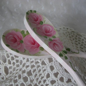 Pink Roses Wood Spoons Hand Painted Set of 2 Kitchen Decor | Etsy