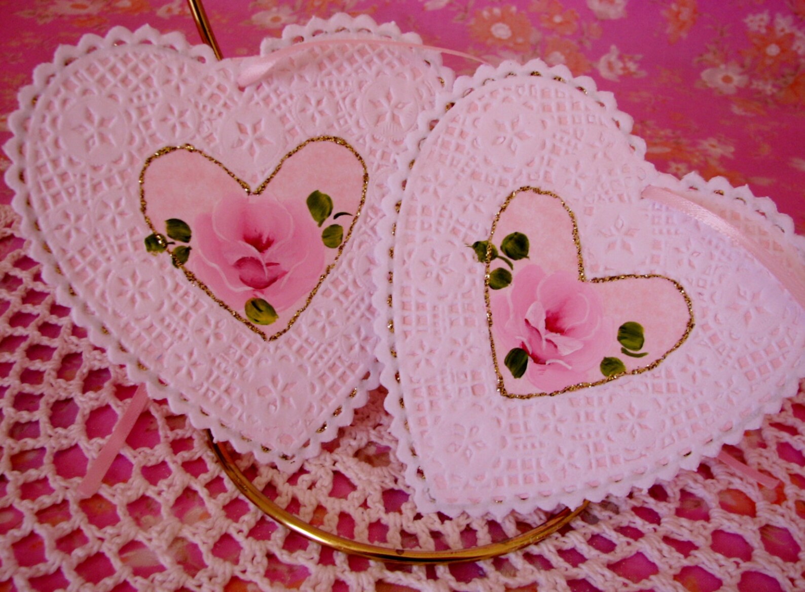 Heart Gift Hang Tags Hand Painted Chic Pink Rose Glitter - Etsy