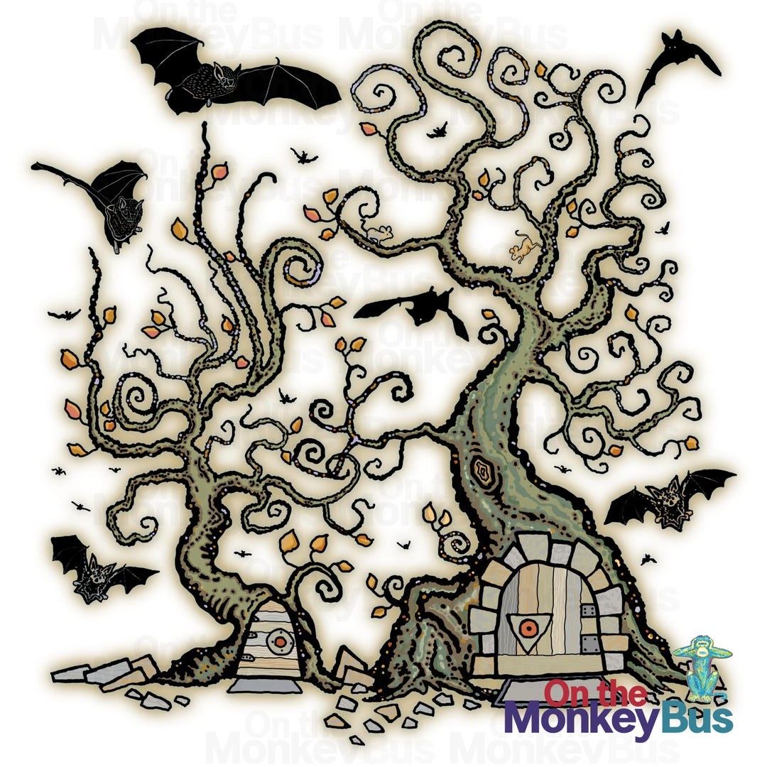 Haunted Halloween Tree House PNG: Cottage Bats Book Illustration Art ...