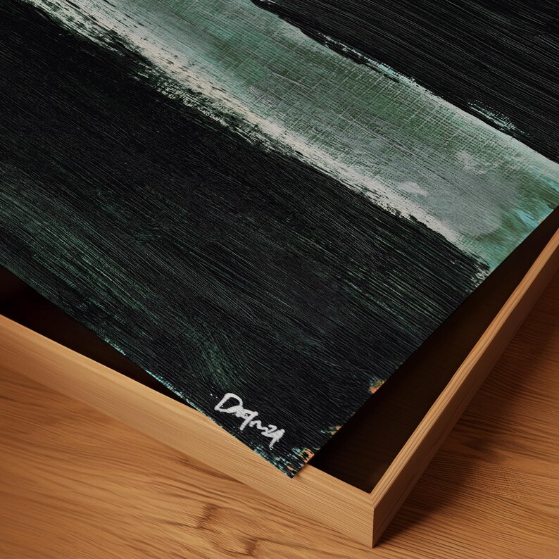 Moody Abstract Painting Deep Dark Green Contemporary Home Decor Modern ...