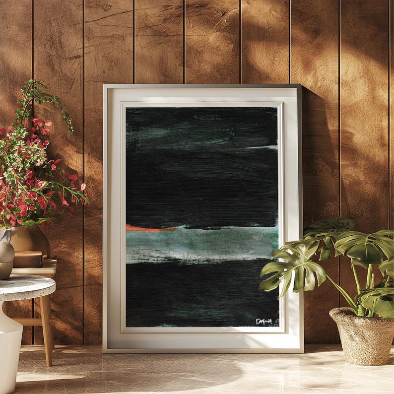 Moody Abstract Painting Deep Dark Green Contemporary Home Decor Modern ...