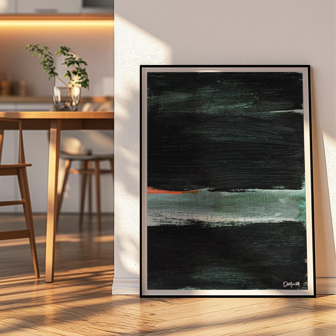Moody Abstract Painting Deep Dark Green Contemporary Home Decor Modern ...