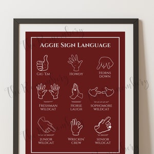 8x10 Texas Aggie Sign Language Printable Wall Art White on Maroon Aggie ...