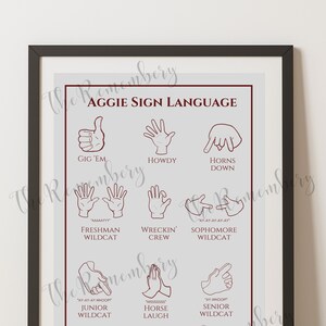 8x10 Texas Aggie Sign Language Printable Wall Art | Maroon on Gray ...