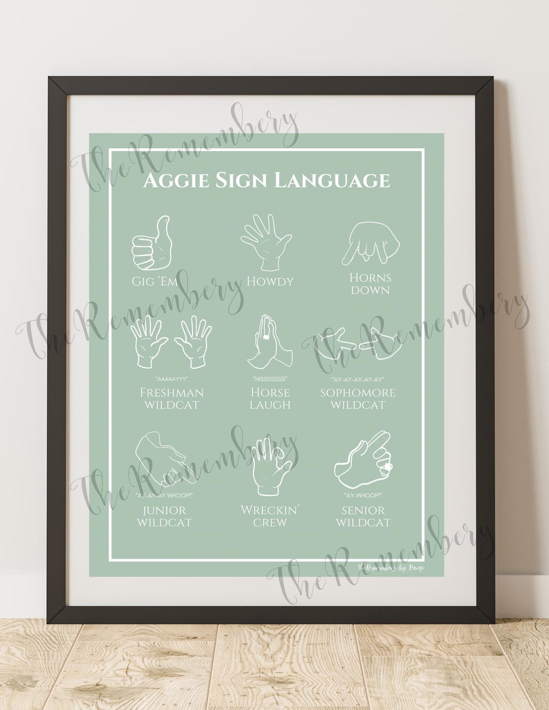 8x10 Texas Aggie Sign Language Printable Wall Art | White on Sage Aggie ...