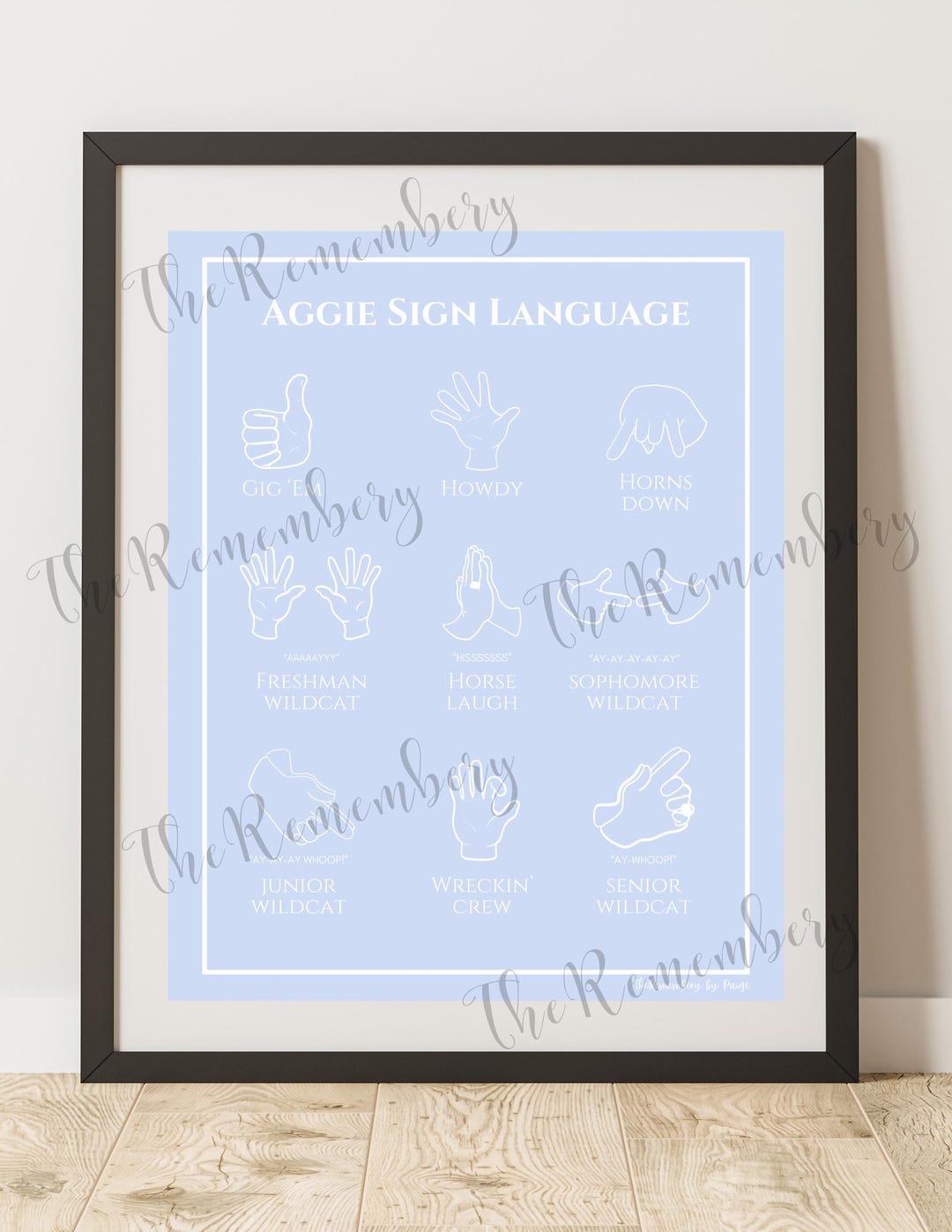 8x10 Texas Aggie Sign Language Printable Wall Art | White on Blue Aggie ...
