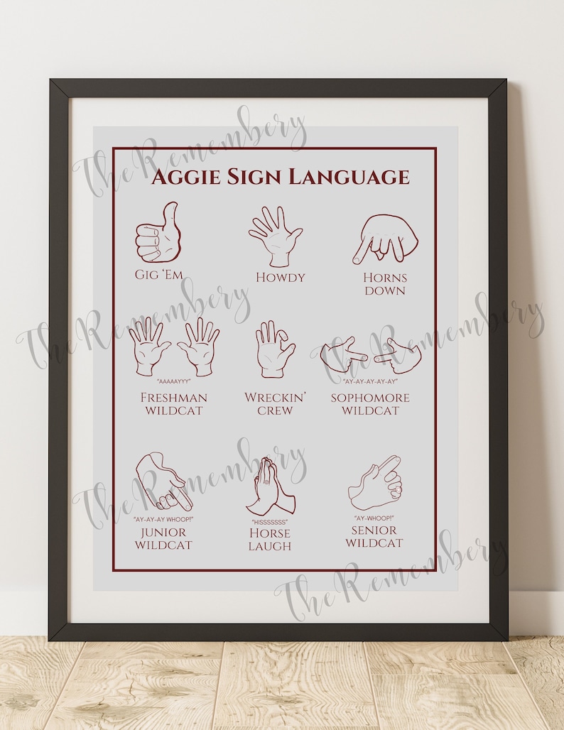 8x10 Texas Aggie Sign Language Printable Wall Art | Maroon on Gray ...