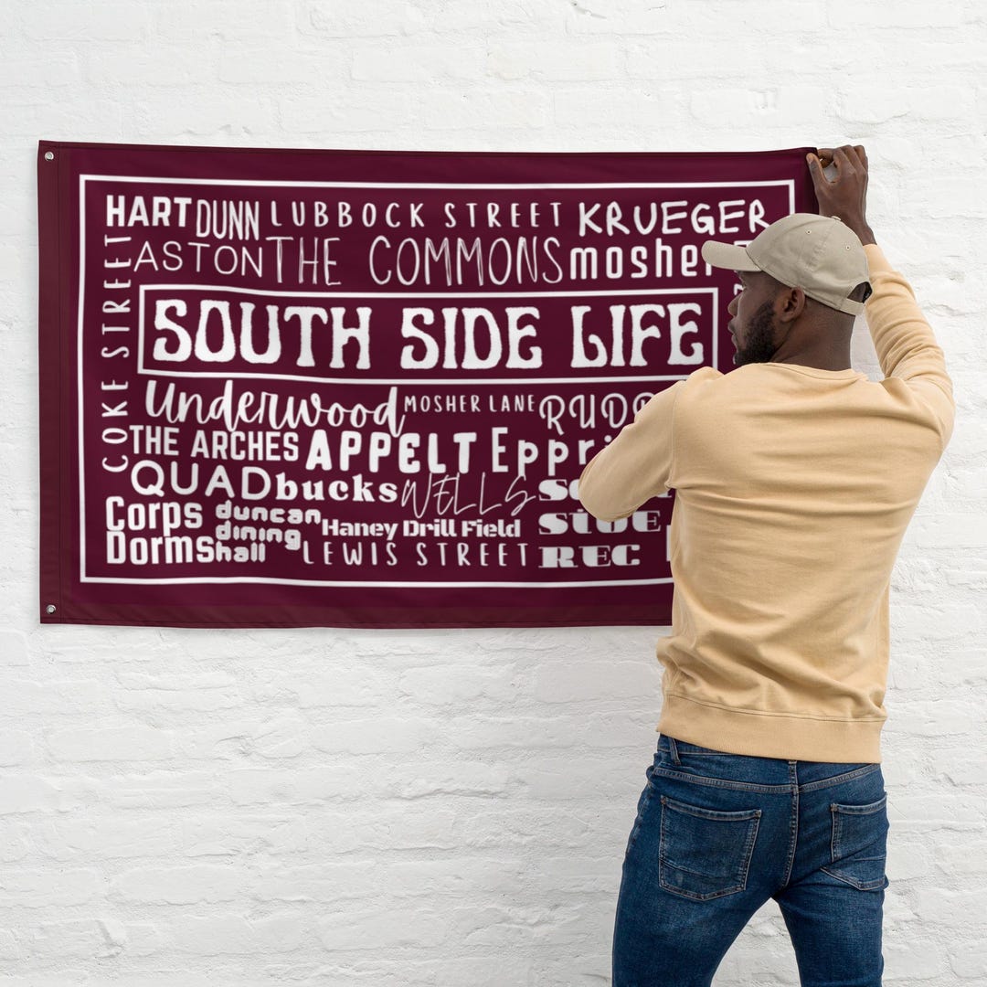 Aggie South Side Campus Life Flag on MAROON | Aggie Flag | Dorm Flag | Texas A&M Flag | TAMU ...