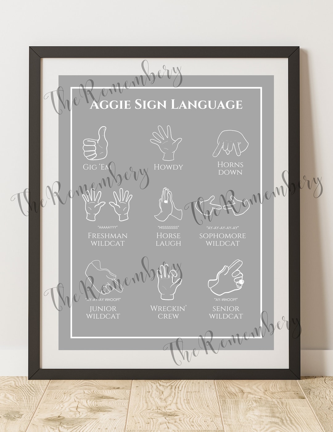8x10 Texas Aggie Sign Language Printable Wall Art | White on Gray Aggie ...