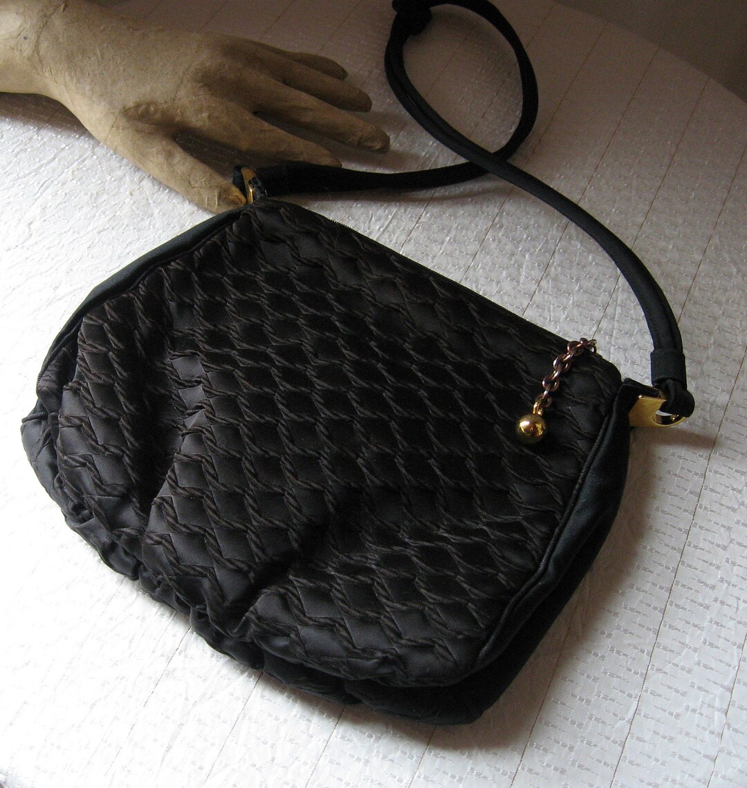 Vintage Black Quilted Satin Pocketbook - 1970s - Etsy