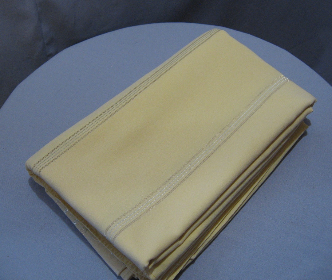 Vintage Pale Yellow and Metallic Gold and Silver Striped Tablecloth 62 ...