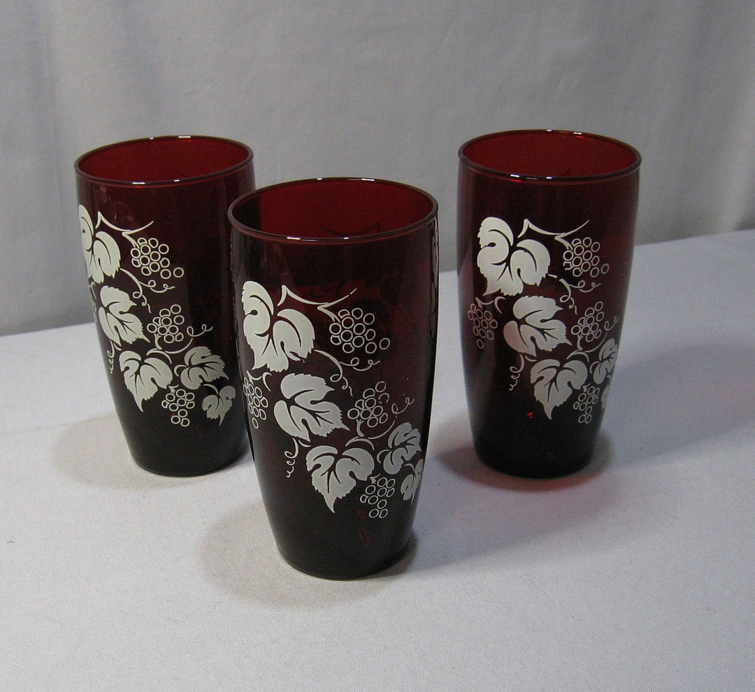 Set of 3 Vintage Ruby Red Glasses - 1960s - Etsy