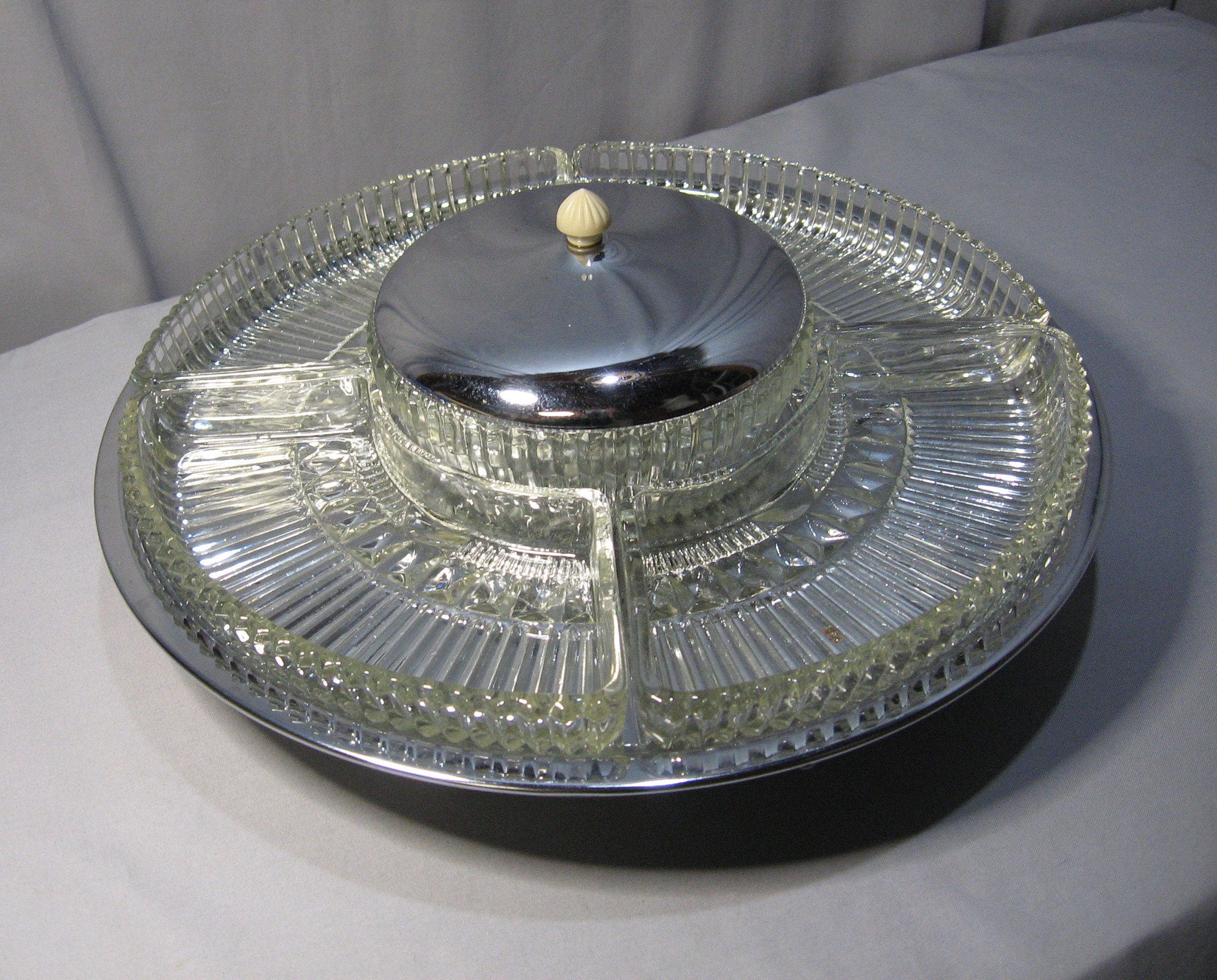 Vintage Chrome Lazy Suzanne and Glass Crudite - Etsy