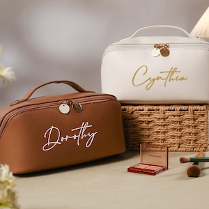 Leather Embroidered Makeup Bag, Large Cosmetic Bag,bridesmaid Gifts ...