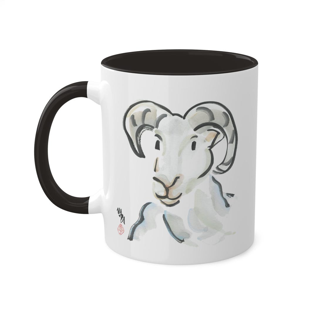 Zodiac Ram Mug, Zodiac Sign, Year of the Ram, Sumi-e Inspired Design ...