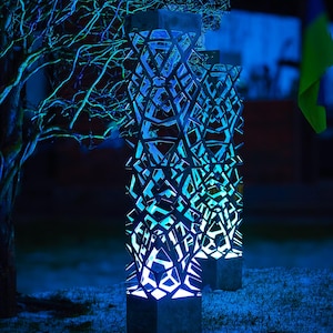 Modern Loft Lamp, Outdoor Decor, Metal Yard Art, Geometric Lamp ...