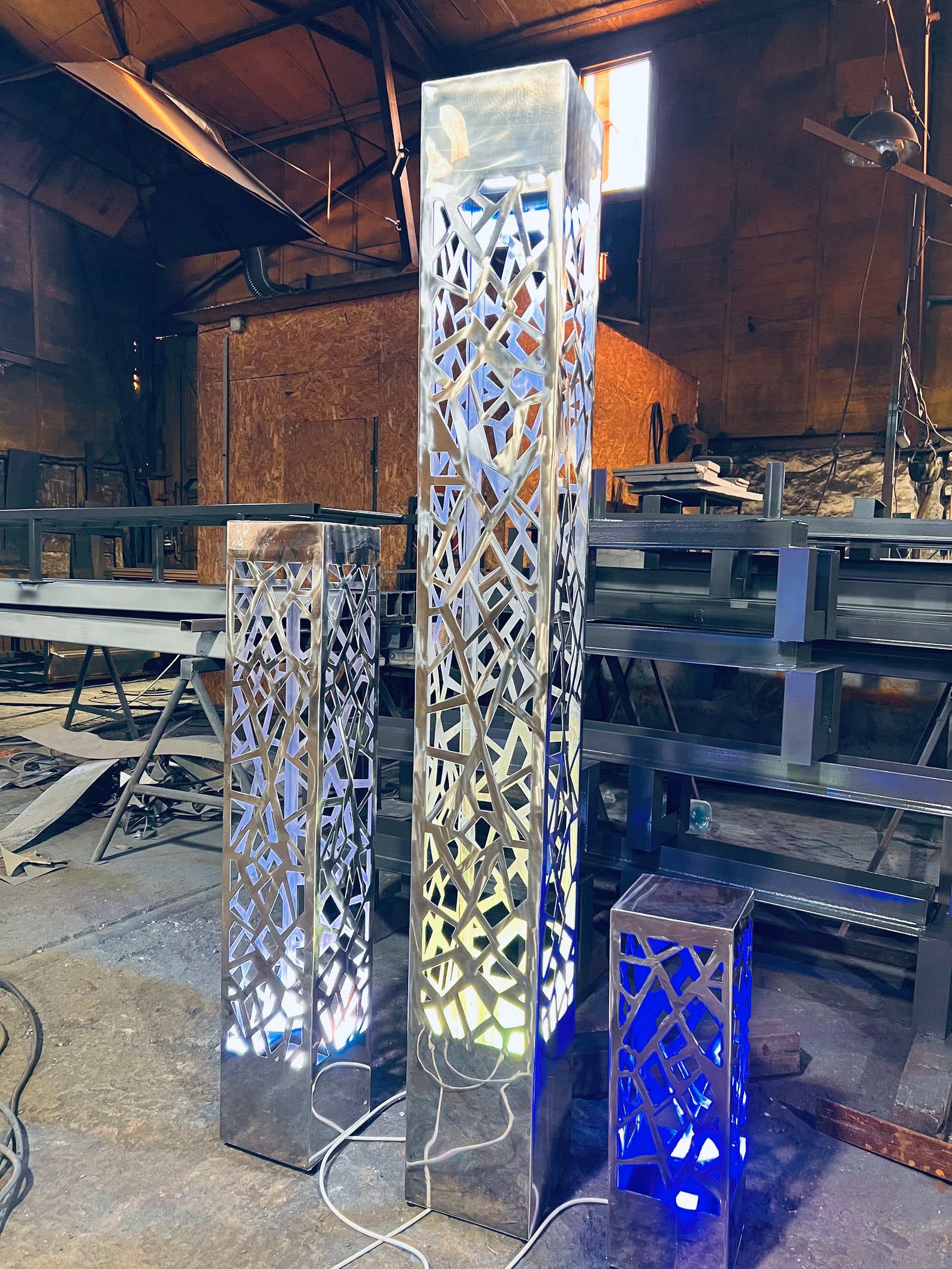 Modern Loft Lamp, Outdoor Decor, Metal Yard Art, Geometric Lamp ...