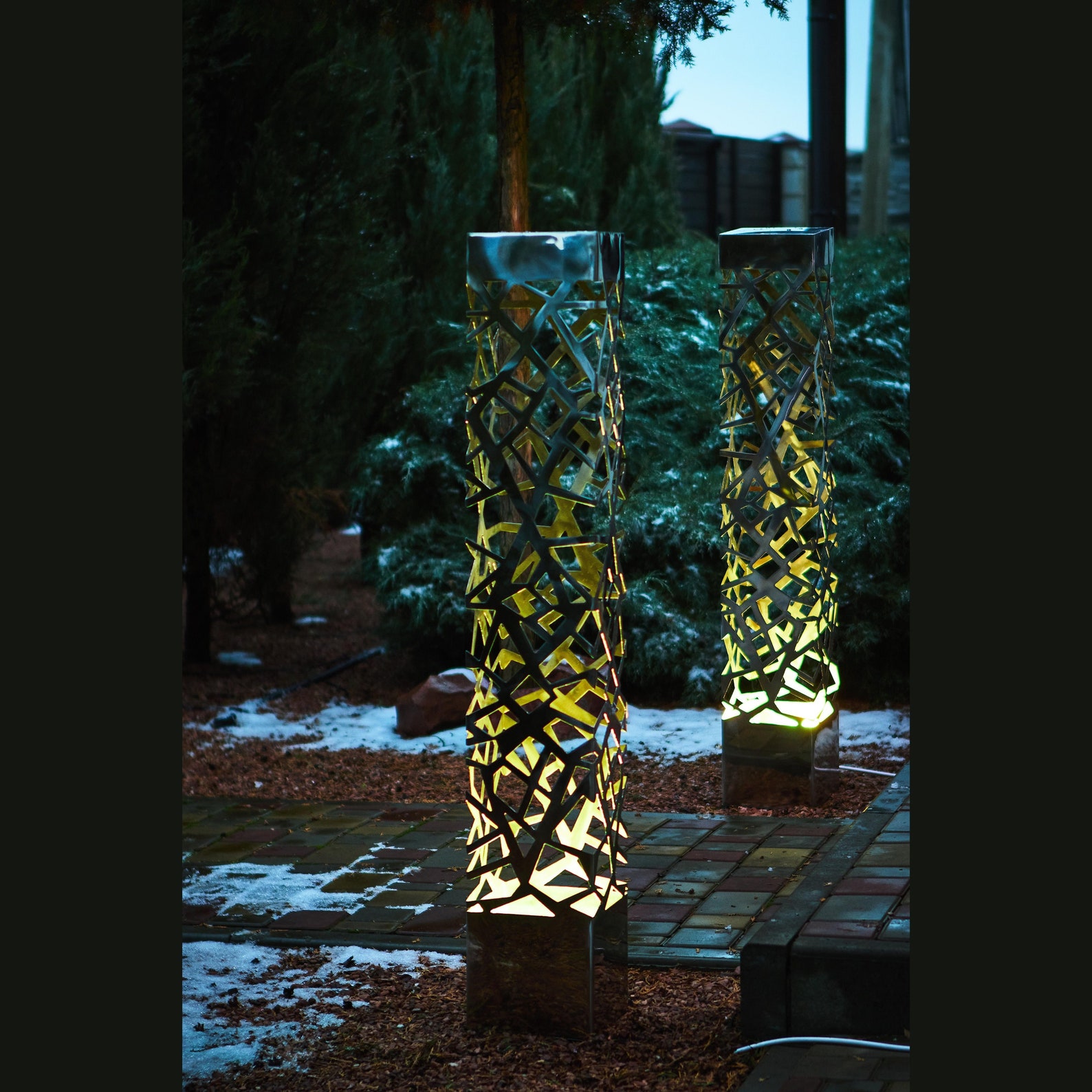 Modern Loft Lamp, Outdoor Decor, Metal Yard Art, Geometric Lamp ...