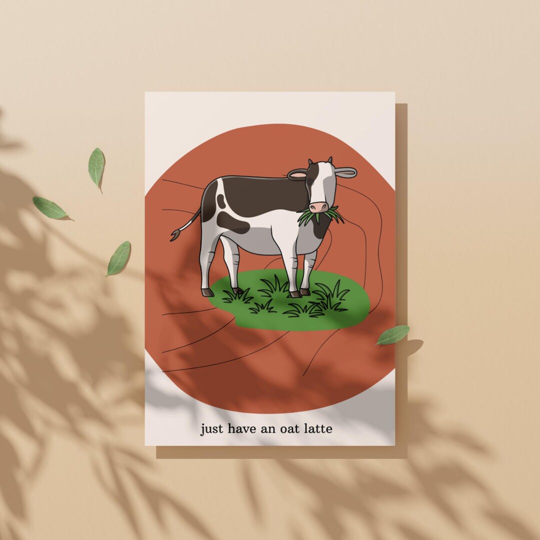 Funny Cow Poster Digital Wall Art just Have an Oat Latte Vegan Art ...