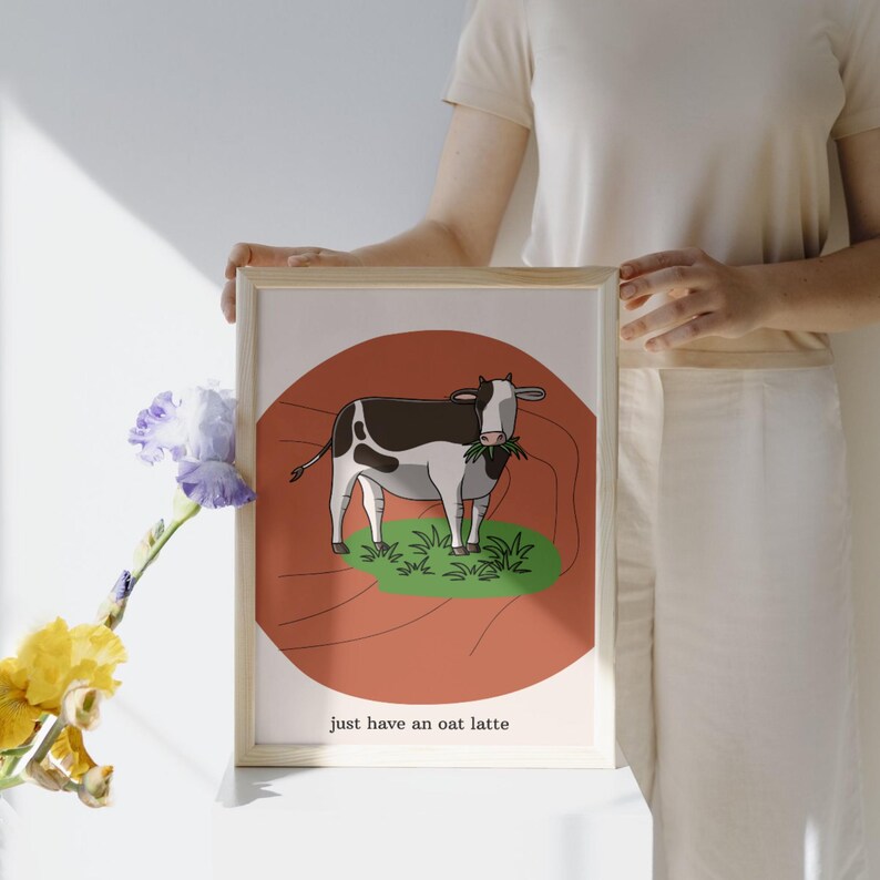 Funny Cow Poster Digital Wall Art just Have an Oat Latte Vegan Art ...