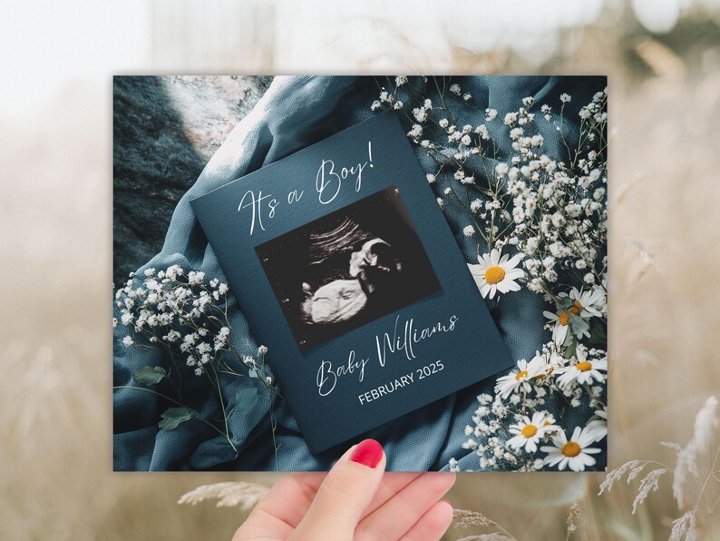 It's a Boy Baby Gender Reveal, Simple Pregnancy Announcement Digital ...