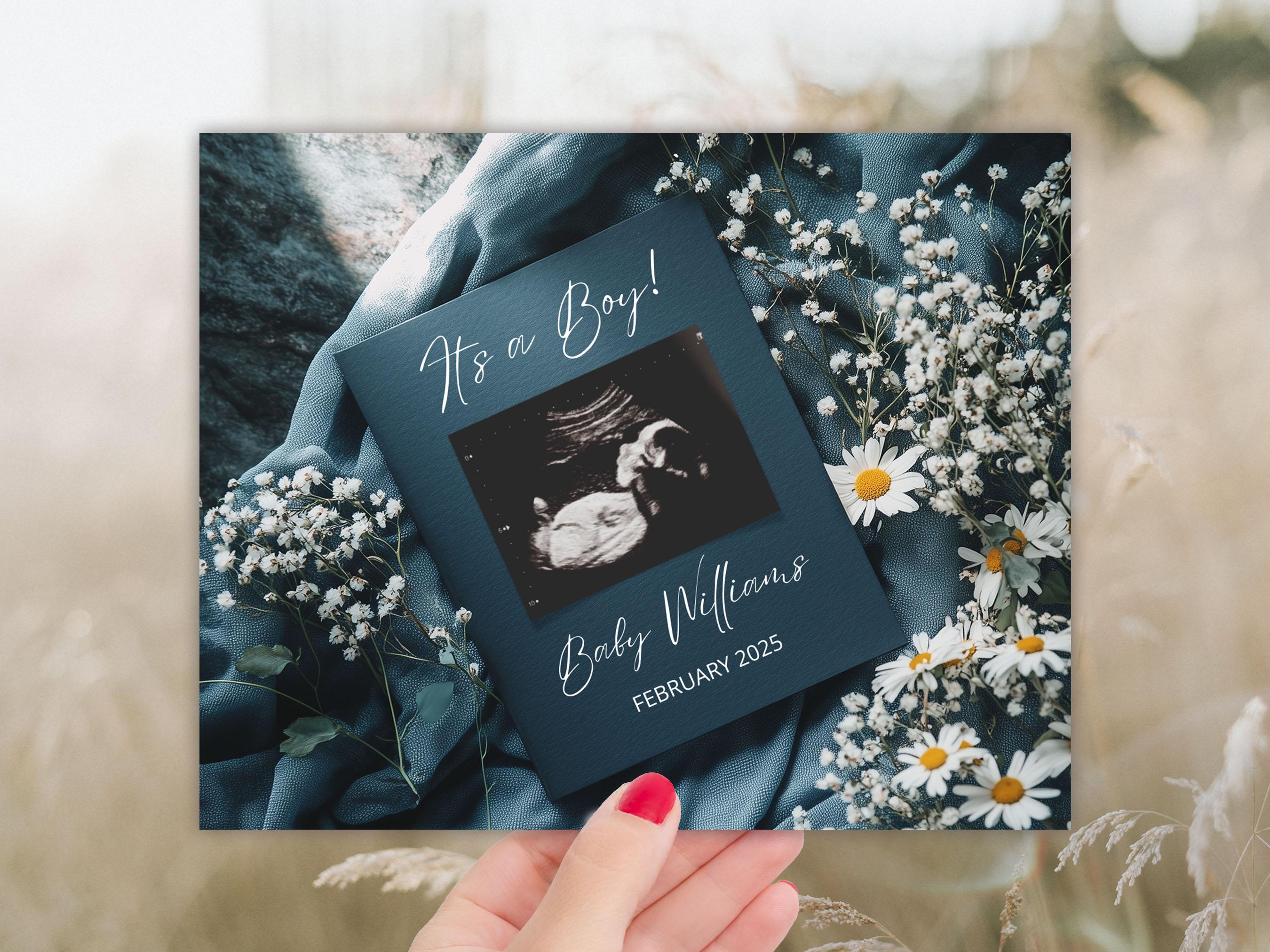 It's a Boy Baby Gender Reveal, Simple Pregnancy Announcement Digital ...