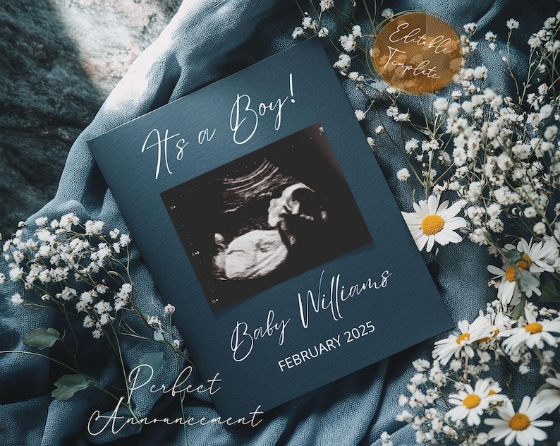 It's a Boy Baby Gender Reveal, Simple Pregnancy Announcement Digital ...