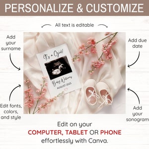 It's a Girl Baby Gender Reveal, Simple Pink Boho Pregnancy Announcement ...