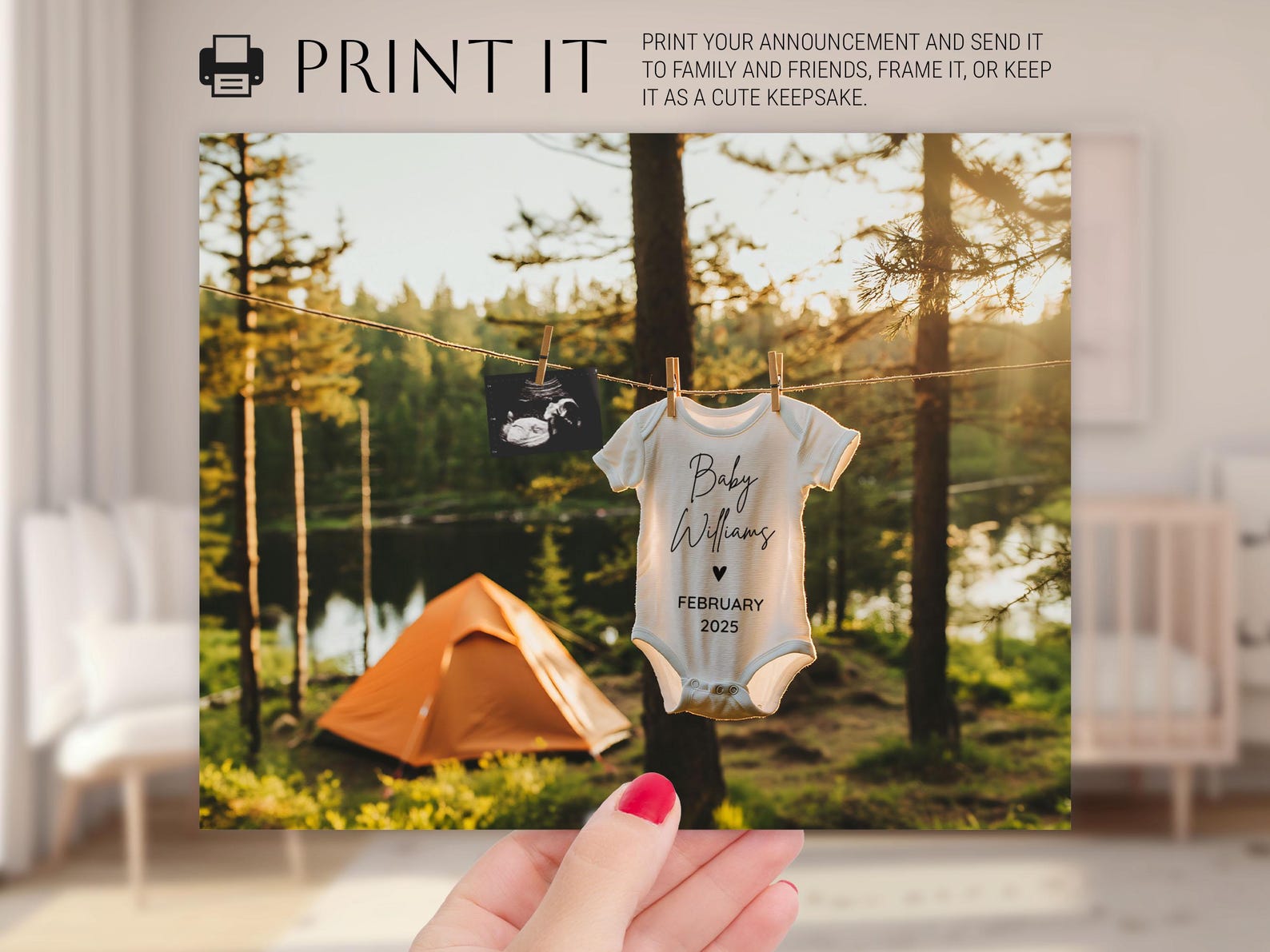 Simple Camping Pregnancy Announcement Digital, Editable Outdoorsy Baby ...