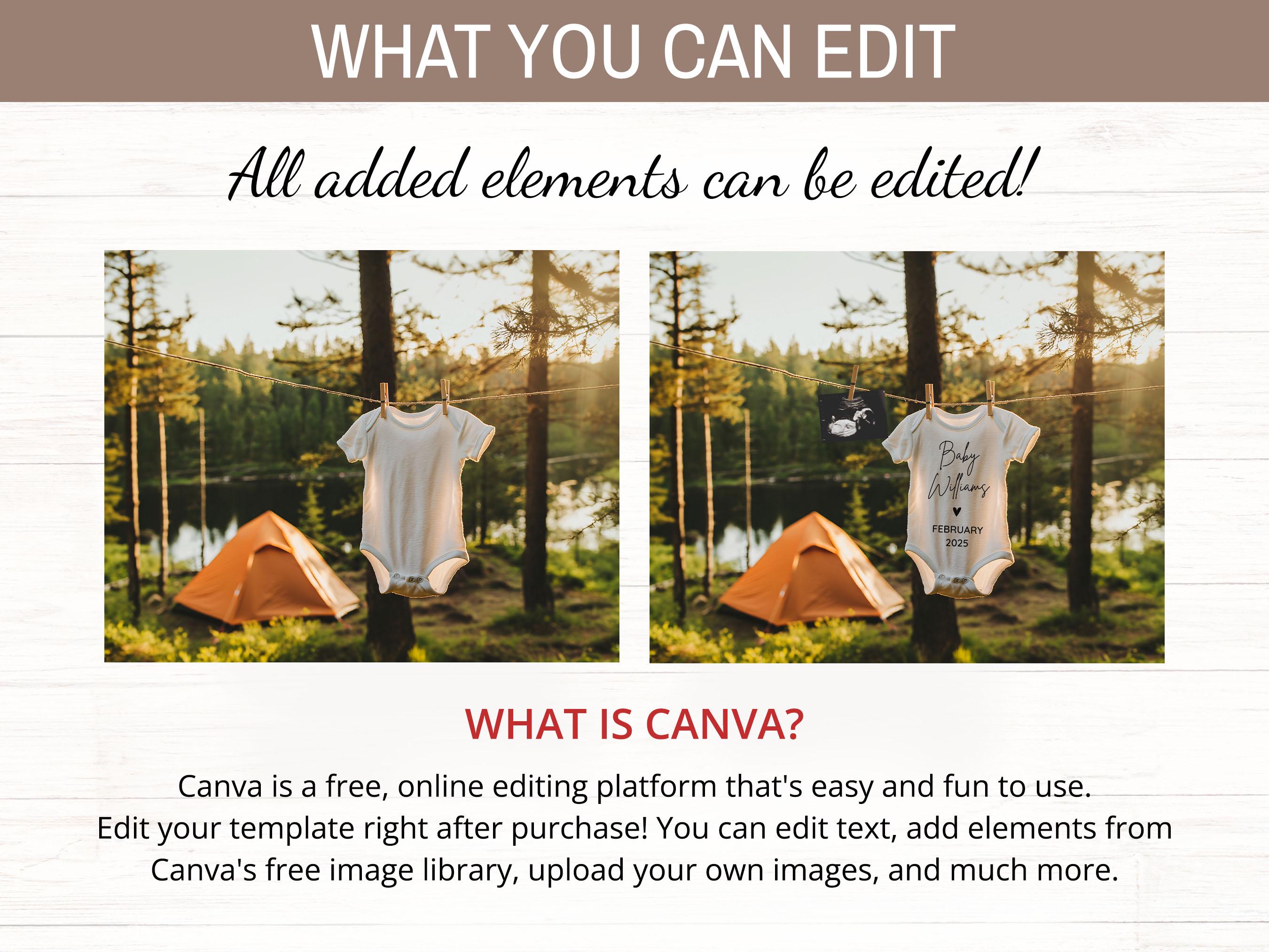 Simple Camping Pregnancy Announcement Digital, Editable Outdoorsy Baby ...