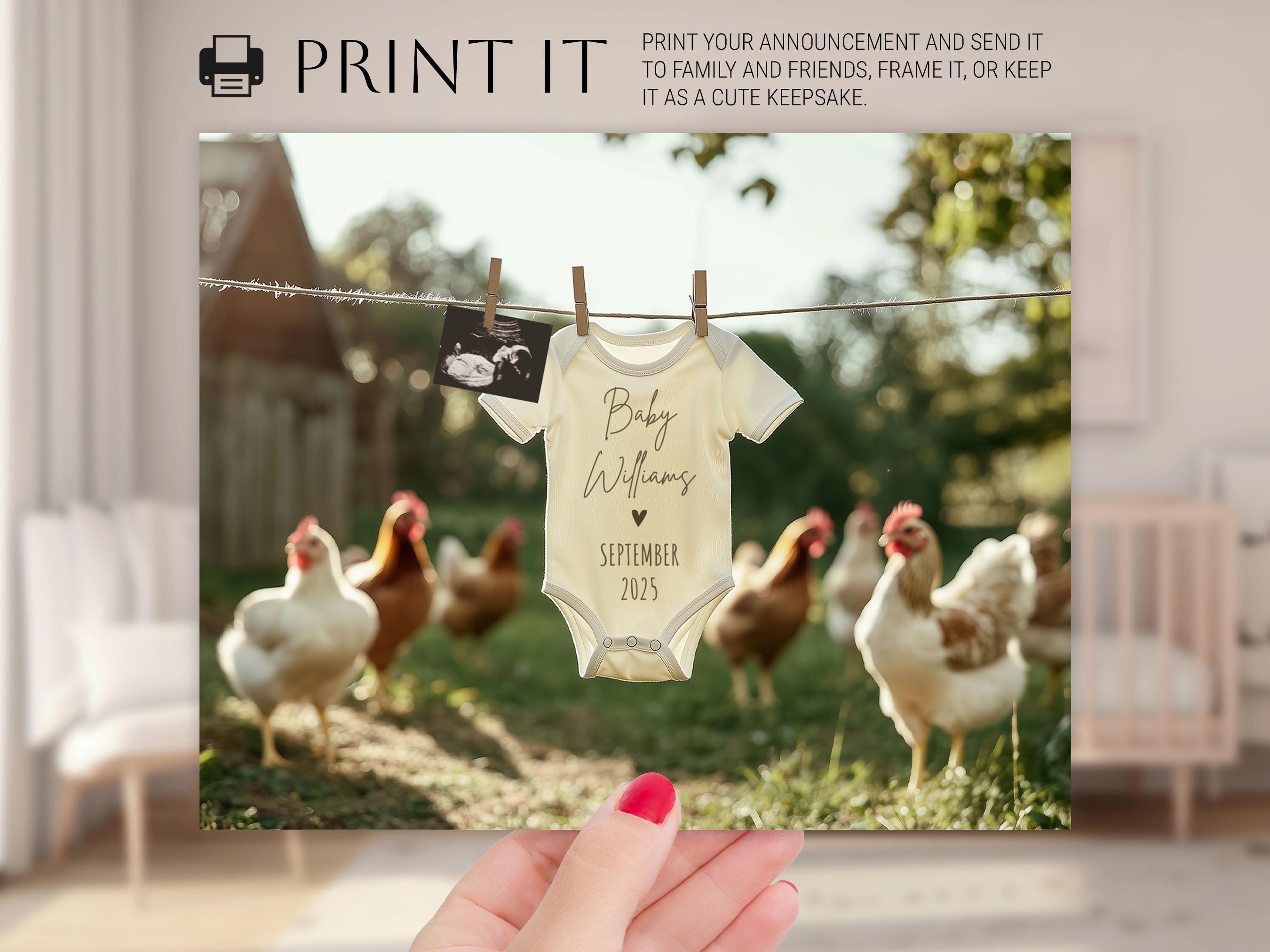 Simple Chicken Pregnancy Announcement Digital Canva Template, Boho Farm ...