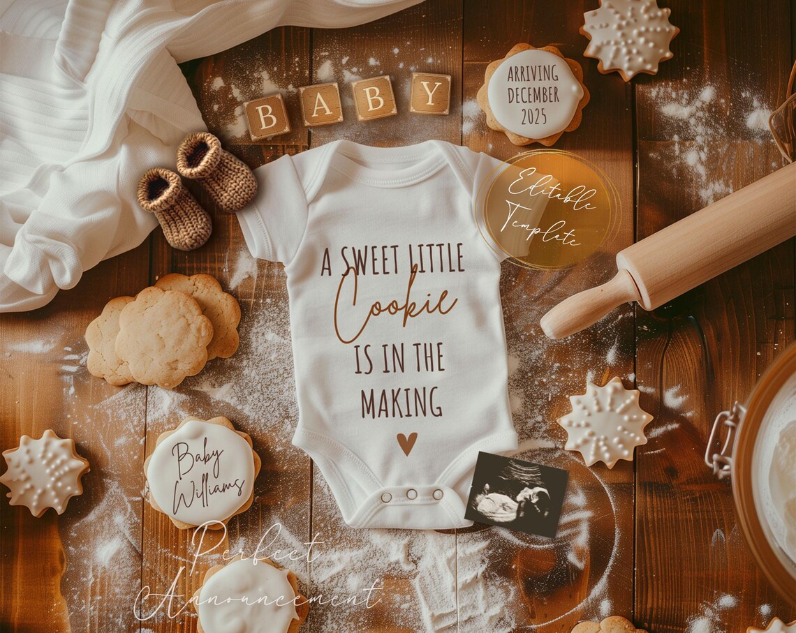 Simple Sweet Cookie Pregnancy Announcement Digital, Baking Pregnancy ...