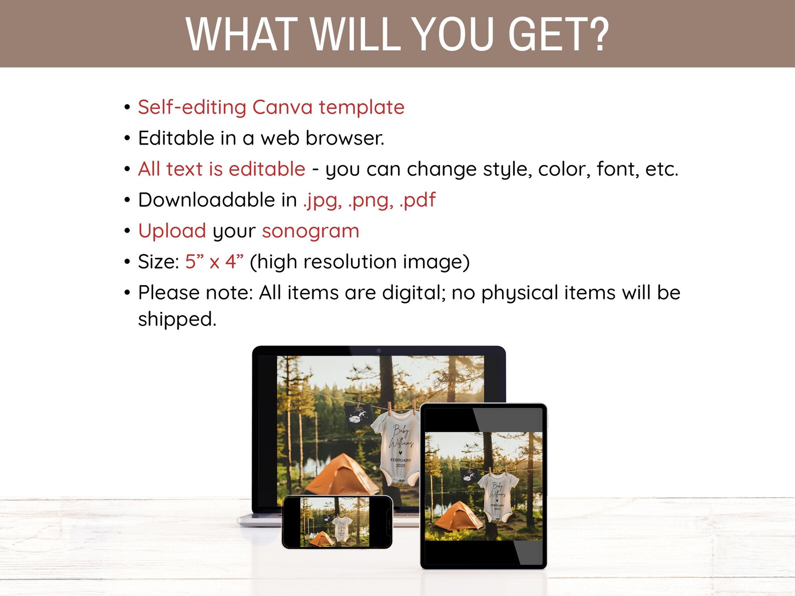 Simple Camping Pregnancy Announcement Digital, Editable Outdoorsy Baby ...