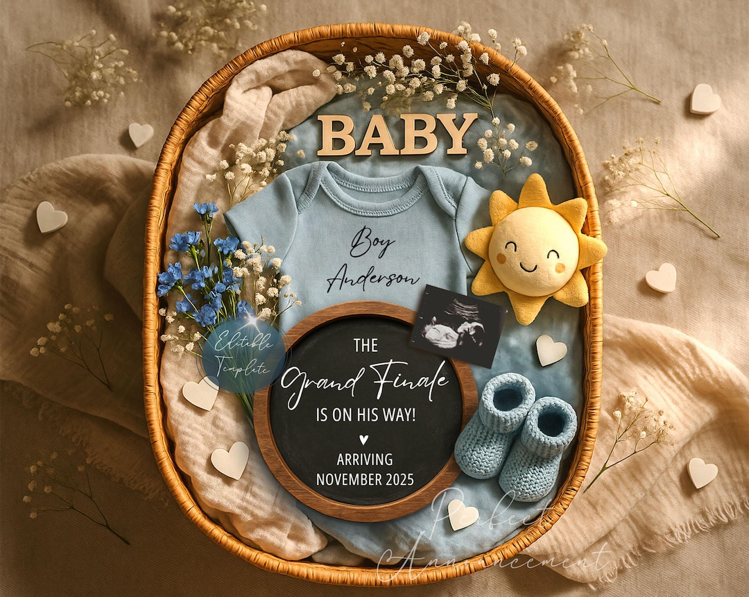 Simple Baby Boy Announcement Digital Template, Grand Finale Boy Gender ...