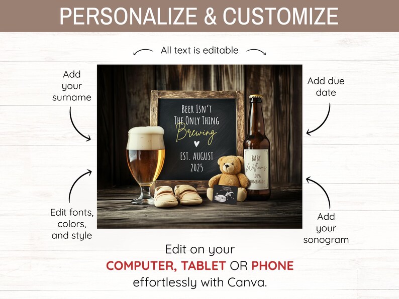 Simple Beer Baby is Brewing Pregnancy Announcement Digital Canva ...
