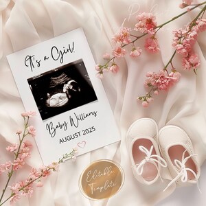 It's a Girl Baby Gender Reveal, Simple Pink Boho Pregnancy Announcement ...