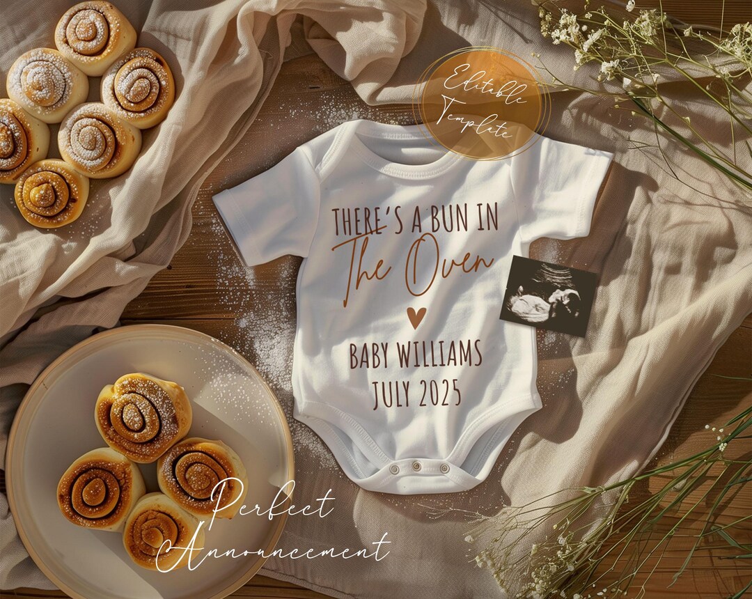 Bun in the Oven Pregnancy Announcement Digital, Editable Boho Baby ...