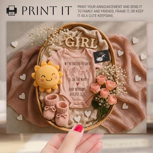 Cute Baby Girl Pregnancy Announcement Digital Template, It's a Girl ...