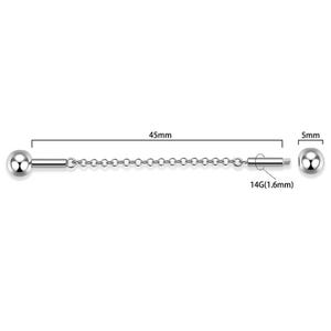 Industrial Barbell Scaffold Barbell 14G 45mm Chain 316L Surgical Steel ...