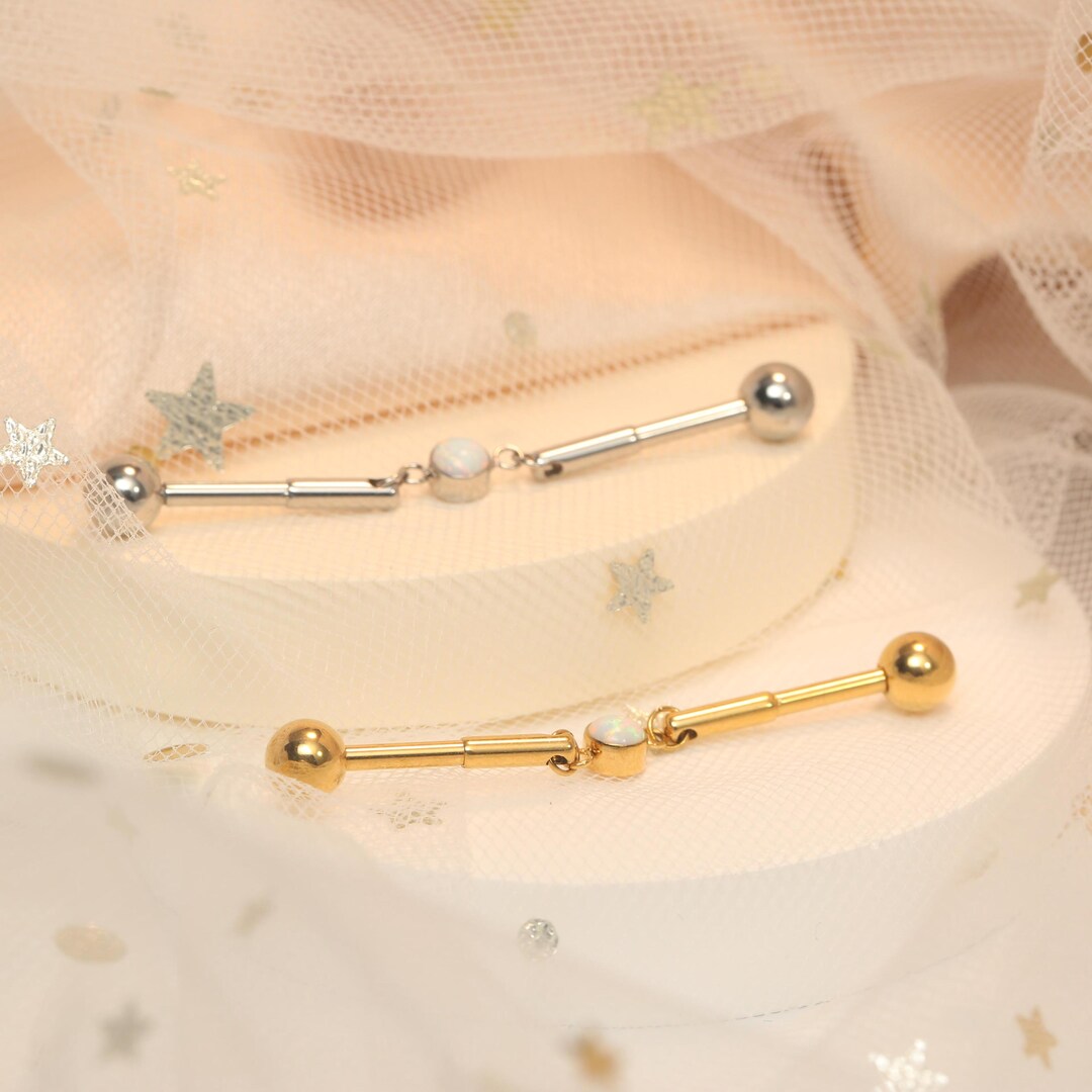 Industrial Barbell Scaffold Barbell 14G 38mm Opal 316L Surgical Steel Cartilage Industrial ...