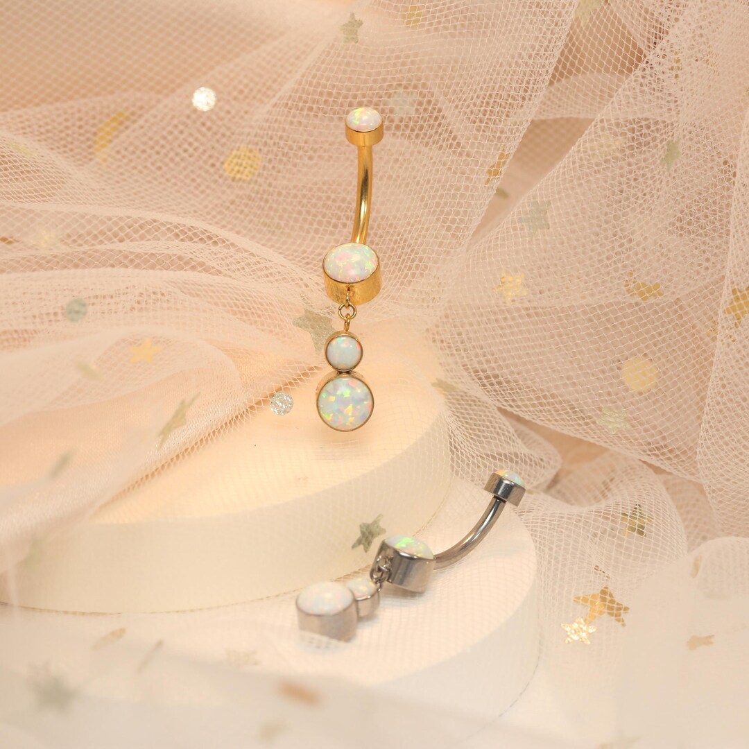 Belly Ring 14G G23 Titanium Belly Button Ring Opal Belly Navel Piercing ...