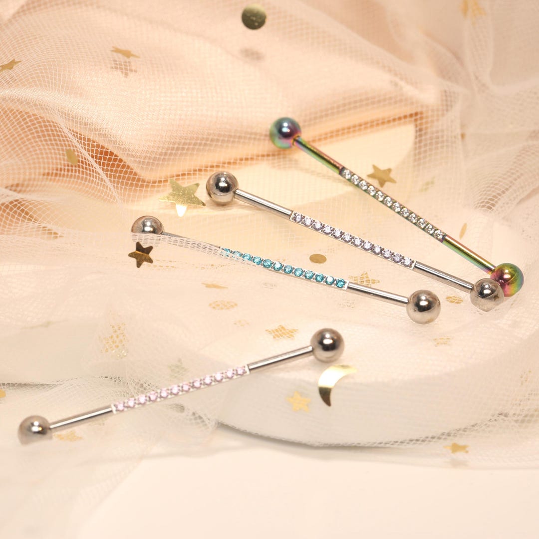 Industrial Barbell Scaffold Barbell 14G 38mm Colorful CZ 316L Surgical Steel Cartilage ...