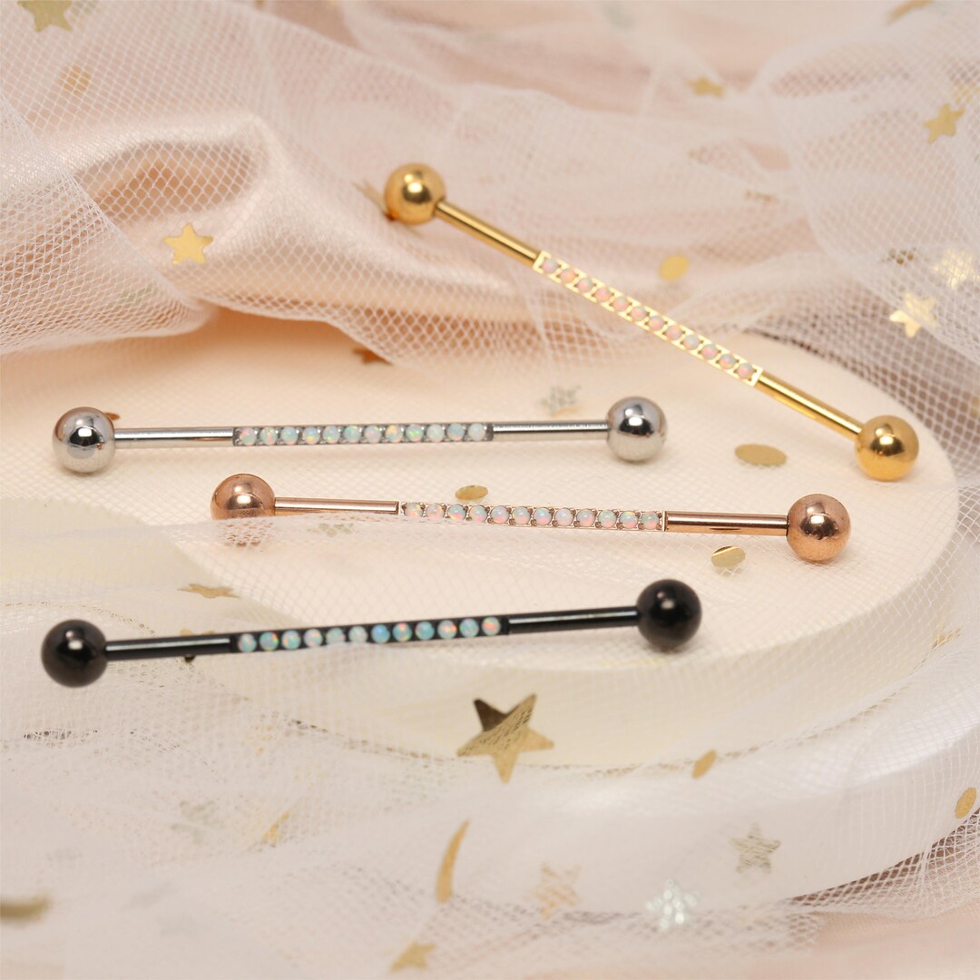 Industrial Barbell Scaffold Barbell 14G 38mm White Opal 316L Surgical Steel Cartilage Industrial ...