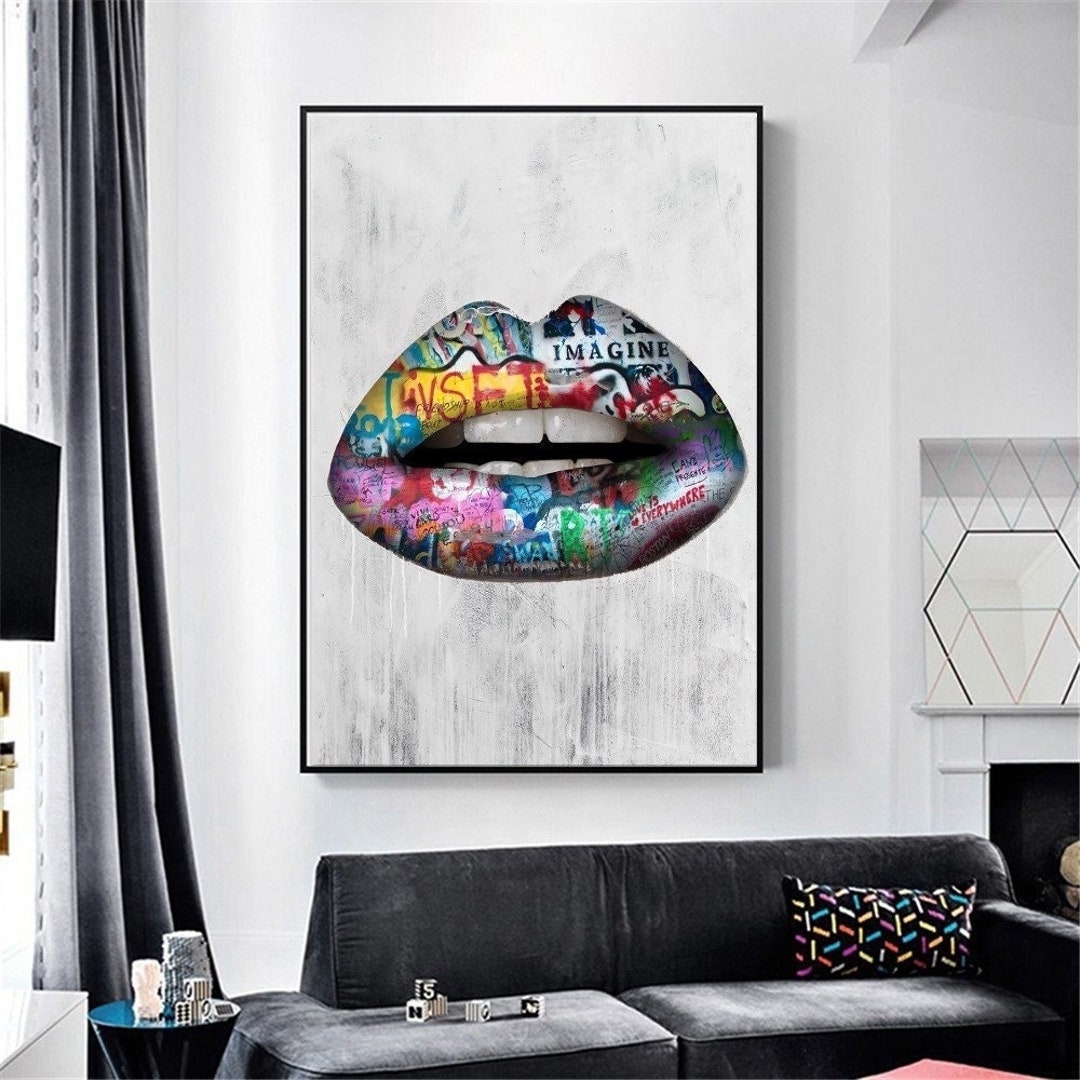Creative Lips Teeth Graffiti Art Canvas Painting Street Pop Art Posters ...