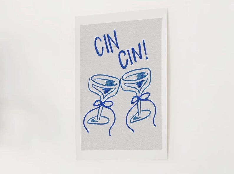 Retro Blue Cin Cin Cheers Champagne Print (DIGITAL DOWNLOAD) - Etsy