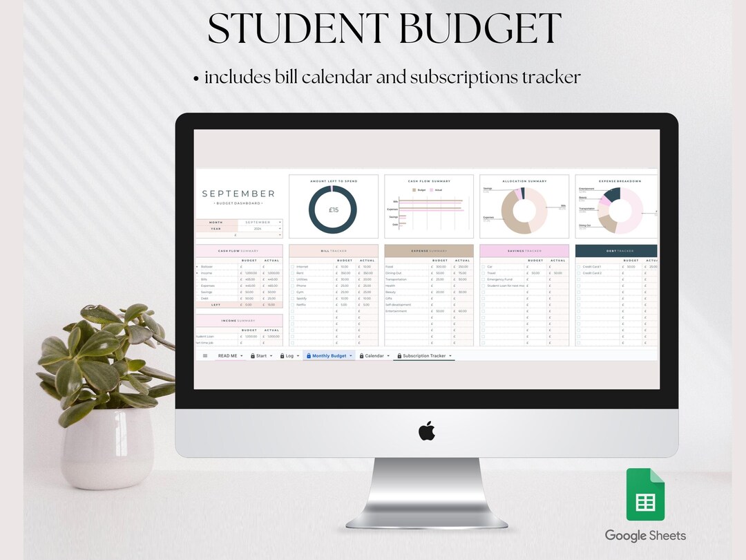 Minimalist Student Budget Spreadsheet Google Sheets Monthly Budget ...
