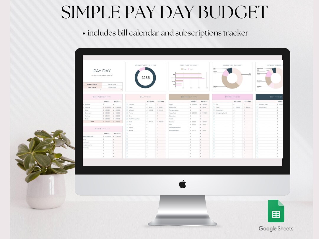 Paycheck Budget Spreadsheet Pay Day Planner for Google Sheets Income ...