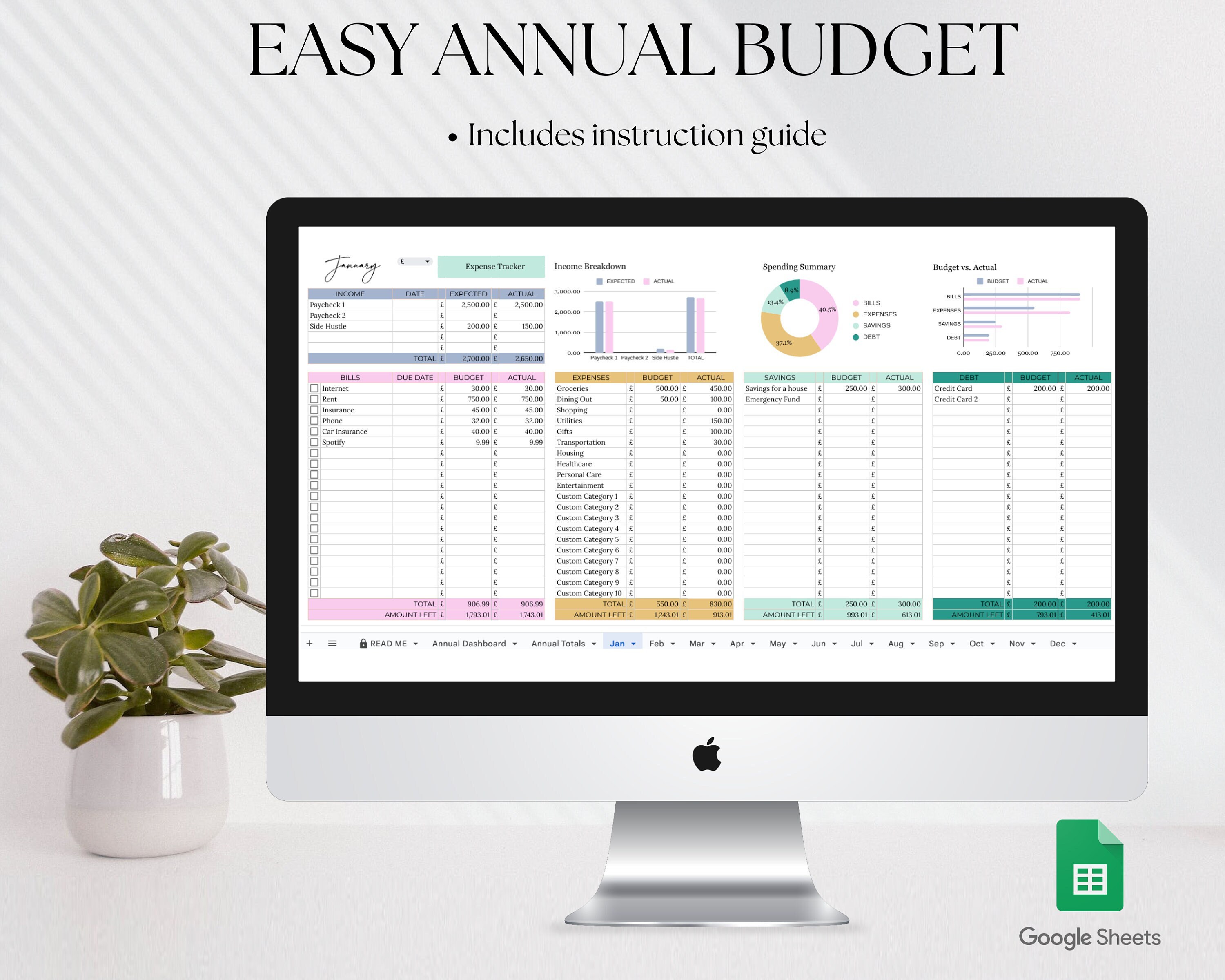 Ultimate Annual Budget Spreadsheet Google Sheets Budget Spreadsheet ...