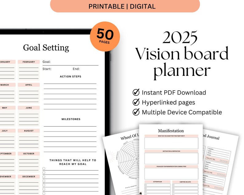 2025 Vision Board Planner Manifestation Planner Goal Setting Planner ...