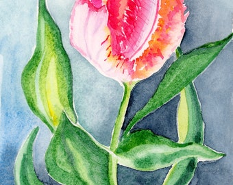 Pink Parrot Tulip Watercolor Print, Flower Art, Pink Flower Art - Etsy
